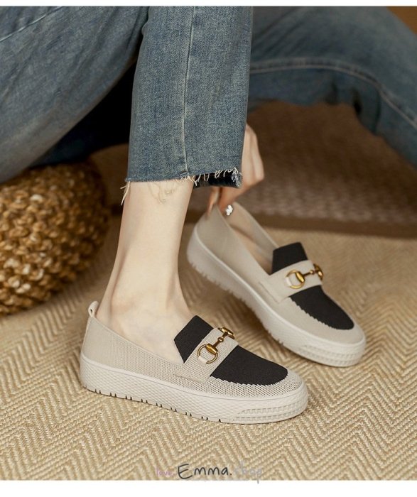 EmmaShop艾購物-韓國同步上新-拼色厚底馬銜釦休閒便鞋 | Yahoo拍賣