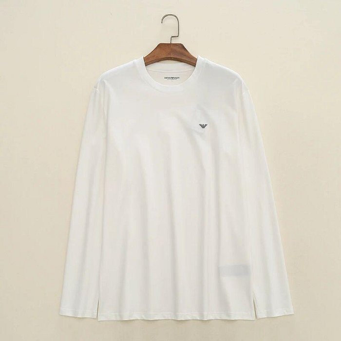 25mart【一元起標】義大利 男 小標刺繡 彈性棉 圓領 長袖 T恤 白色 M | Yahoo拍賣
