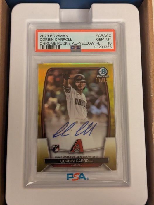 台美混血球星 卡仔 - 2023 Bowman Chrome Corbin Carroll RC Auto/75 PSA10 親簽新人卡 (ebay認證) | Yahoo拍賣