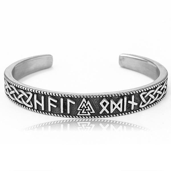 QBOX 》FASHION 飾品【BBRG-077A】 精緻個性北歐維京符文三角圖騰鑄造鈦鋼開口手鐲/手環 | Yahoo拍賣