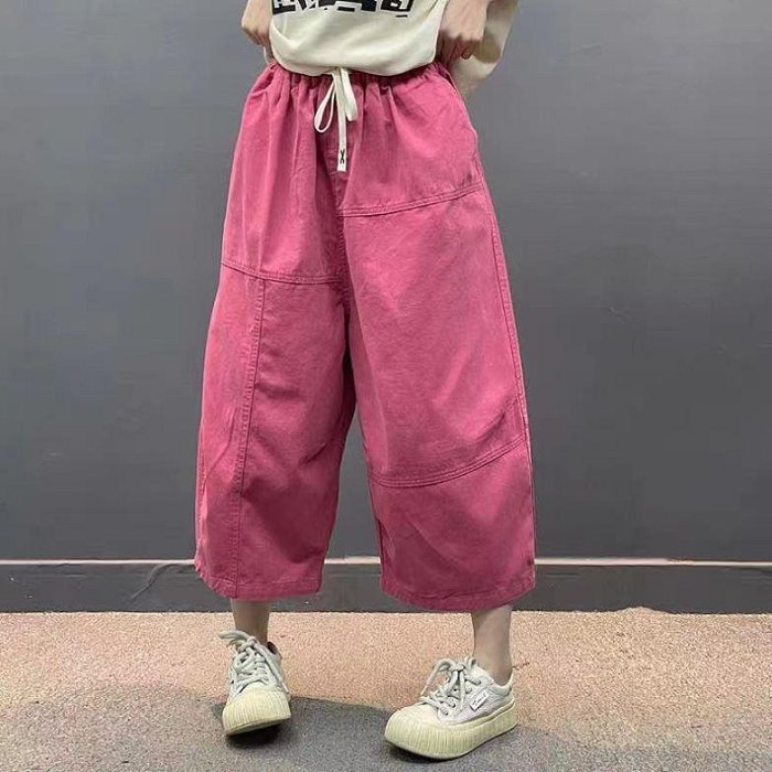 【木棉衣舖】韓版寬鬆拼接水洗棉八分褲氣球褲-0725 | Yahoo拍賣