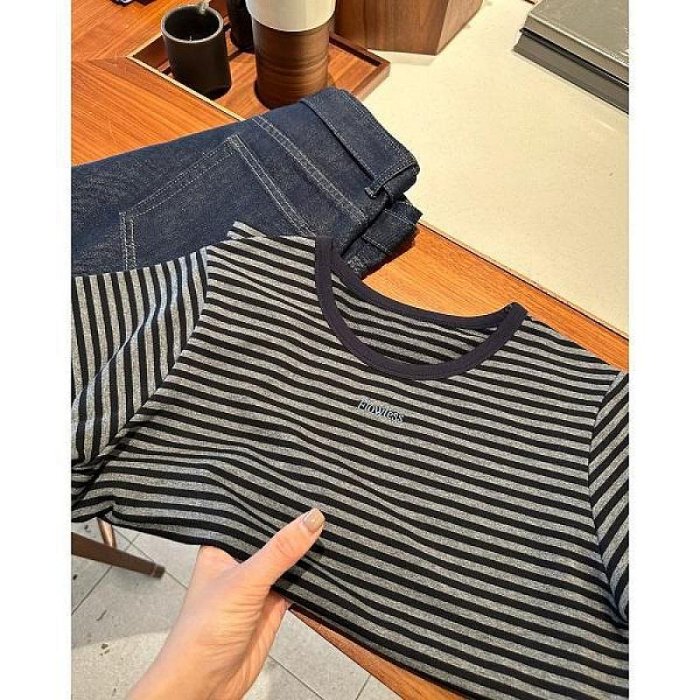 YOHO 條紋T恤 實拍經典款【條紋控】條紋刺綉字母短袖T恤 短袖上衣 (NN968) | Yahoo拍賣