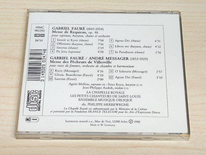 【駱克二手古典CD】FAURE FAURE/MESSAGER PHILIPPE HERREWEGHE 西德版 專輯頁&封底黃斑 小刮傷 不影響播放 無IFPI | Yahoo拍賣
