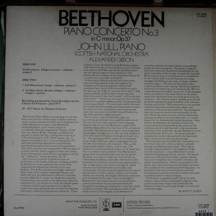 英版古典-EMI/CFP 40259/貝多芬:第3號鋼琴協奏曲/約翰李爾,鋼琴/吉布森-蘇格蘭國家 | Yahoo拍賣