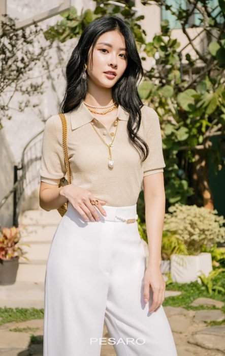 ※funnyy_lee※ PESARO 黃蕙玲 2023春夏 全新 深藍色/白色/黑色 腰穿珍珠鍊 西裝長褲 | Yahoo拍賣