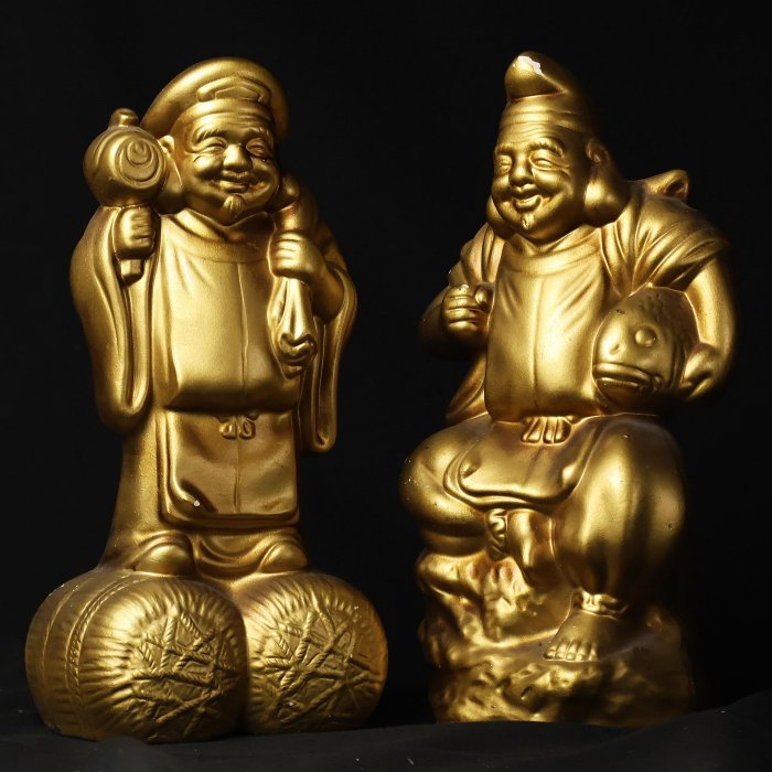 【桑園の】日本 金光閃閃 七福神《惠比壽 大黑天》豐饒財神 陶瓷雕件 擺件 T 6168 | Yahoo拍賣