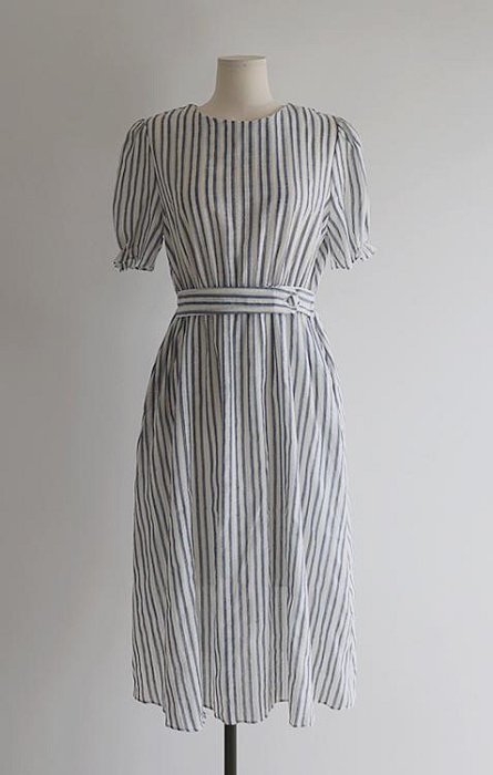 Bellee 正韓 奢華蕾絲條紋腰身短袖混紡洋裝 (2色) 【0418-77】 | Yahoo拍賣