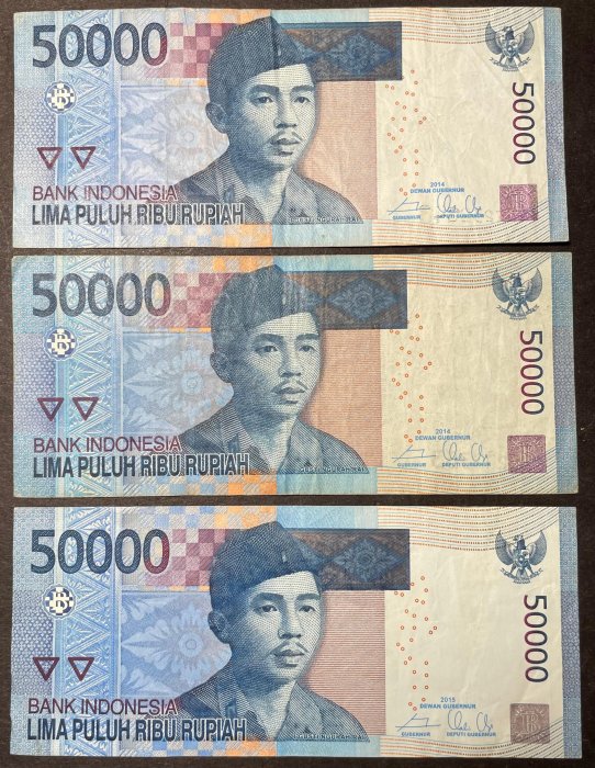 【週日21:00】57~C106~2014年印尼鈔票 50000 盧比 共3張. | Yahoo拍賣