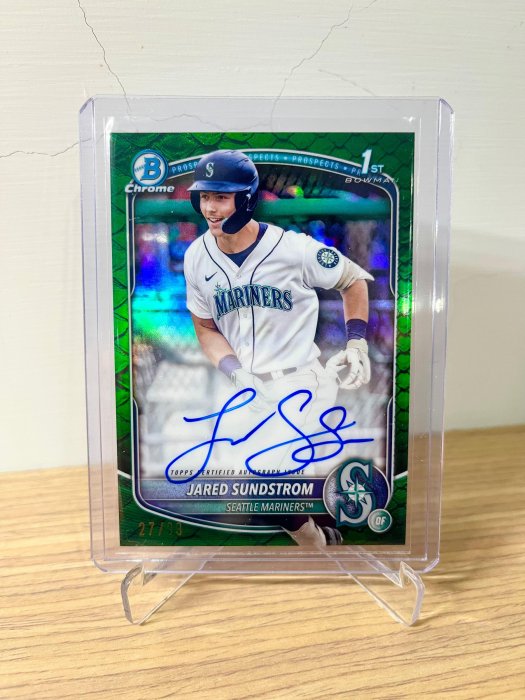 [低限量] 2025 Bowman Chrome 水手強打大物 Jared Sundstrom 1st key RC 綠亮卡面簽 限量27/ ...