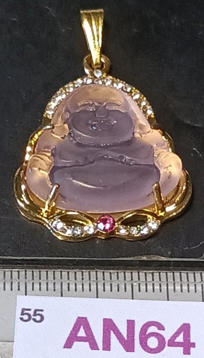 【週日21:00】55~AN64~高冰紫蘿蘭彌勒佛金色墜飾(未檢測不保真)。如圖 | Yahoo拍賣