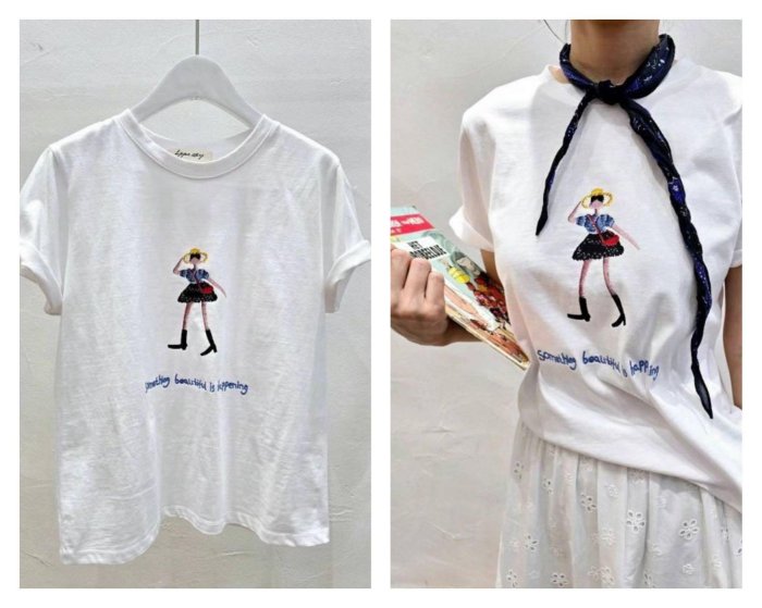 OoO三元OoO韓國進口-Hippie story車繡英文字母.帽子女孩.圓領.T恤 | Yahoo拍賣