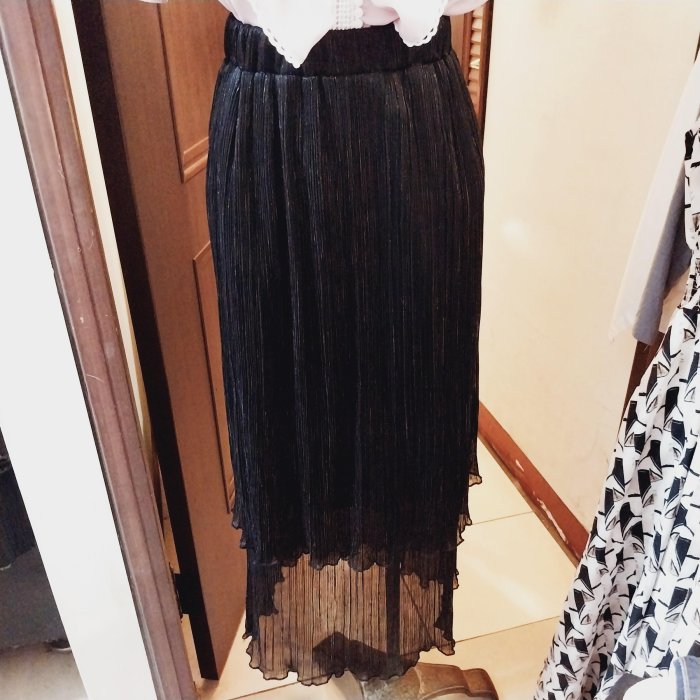 Sweet111韓國甜心 *日本品牌 雙側荷葉拼接 微透感下擺 腰鬆緊 微光澤感棉紗長裙 超值!!一百元起標無底價 | Yahoo拍賣