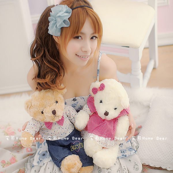 泰迪熊陽光繽紛 穿衣主題 玫瑰絲絨泰迪熊「一對」 可超取(16吋)【宅熊】 | Yahoo拍賣