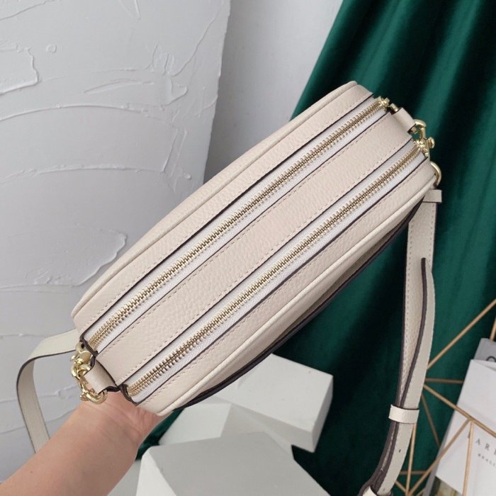 NaNa代購 Coach 39856 新款素面牛皮雙拉鏈隔層女士相機包 寬肩帶 容量大 單肩斜背包 附購證 | Yahoo拍賣