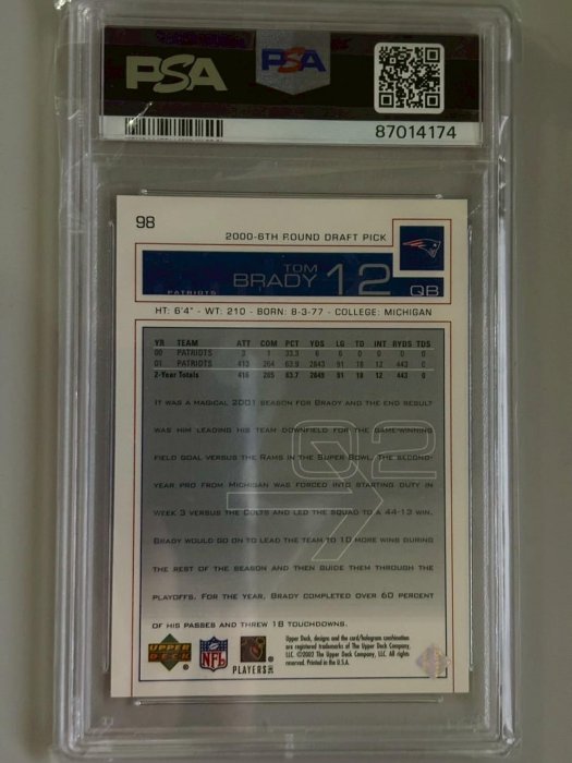 Tom Brady 2002 Upper Deck 鑑定明星卡 PSA9 | Yahoo拍賣