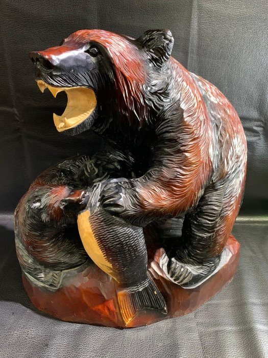 【古玩輕鬆拍】老日本北海道傳統工藝 超巨大親子熊獵魚 原木雕刻置物/大木雕藝術品 高55公分※0509566-226清倉無底價3-1 | Yahoo拍賣