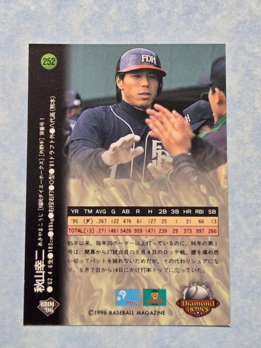 （收藏家的卡）'96BBM DH福岡鷹【秋山幸二】高價版球員卡 | Yahoo拍賣