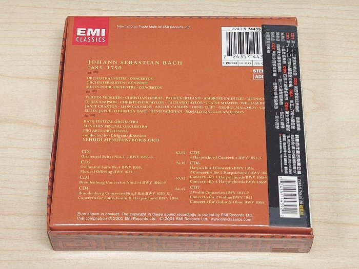 【駱克二手古典CD】BACH MENUHIN 7CD 歐洲版 側標霉點&黏在紙盒 解說黃斑&霉點&螢光筆 紙盒內裡霉點 CD1-5&7小刮傷 CD6刮傷 | Yahoo拍賣