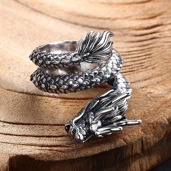 QBOX 》FASHION 飾品【TSR5612203】精緻個性復古霸氣蟠龍S925純銀戒指/開口戒指 | Yahoo拍賣