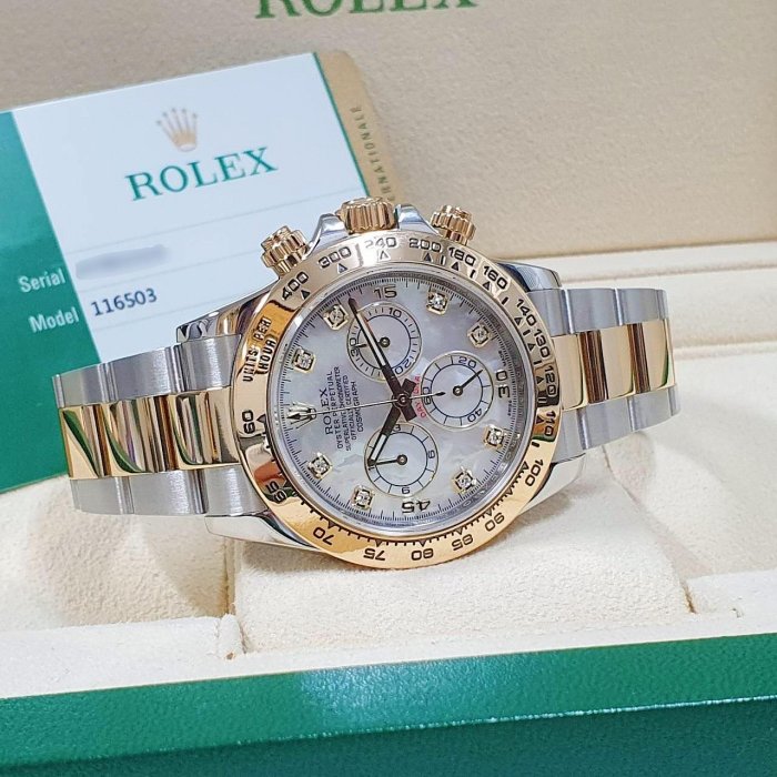 【大眾名錶】ROLEX 勞力士116503 Daytona 18K半金迪通拿 2018/06白貝殼八鑽 B801 | Yahoo拍賣