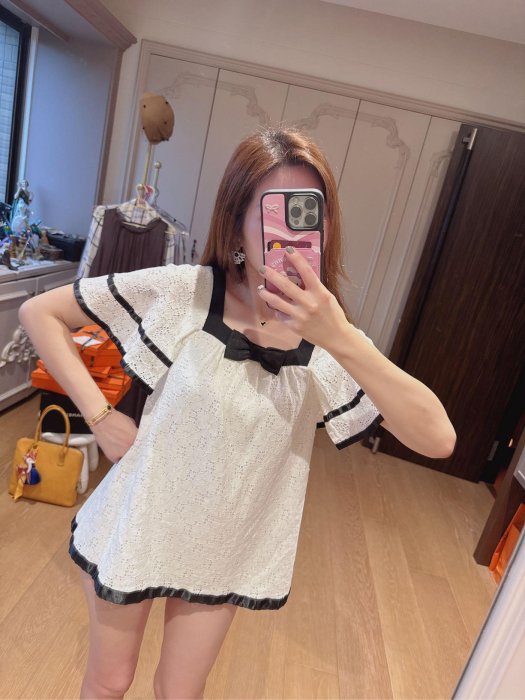 sogo購 u're 氣質優雅 赫本黑白撞色 蕾絲雕花後綁帶蝴蝶結 公主傘擺顯瘦上衣 snidel lily brwon ined 23區 | Yahoo拍賣