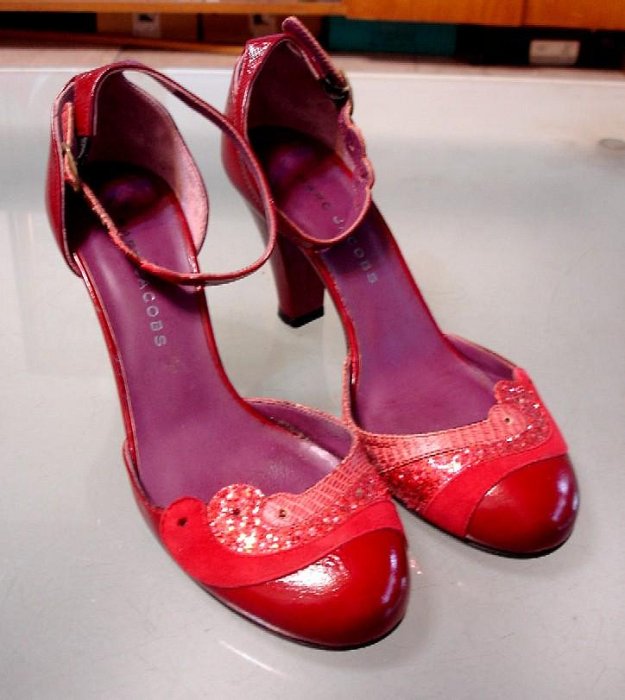 品相佳 歐式設計 高級款 義大利Marc Jacobs 女性 閃亮亮片+蜥蜴皮紋+ 油亮純牛皮 時尚高跟鞋 (特價真品)23.5 cm | Yahoo拍賣