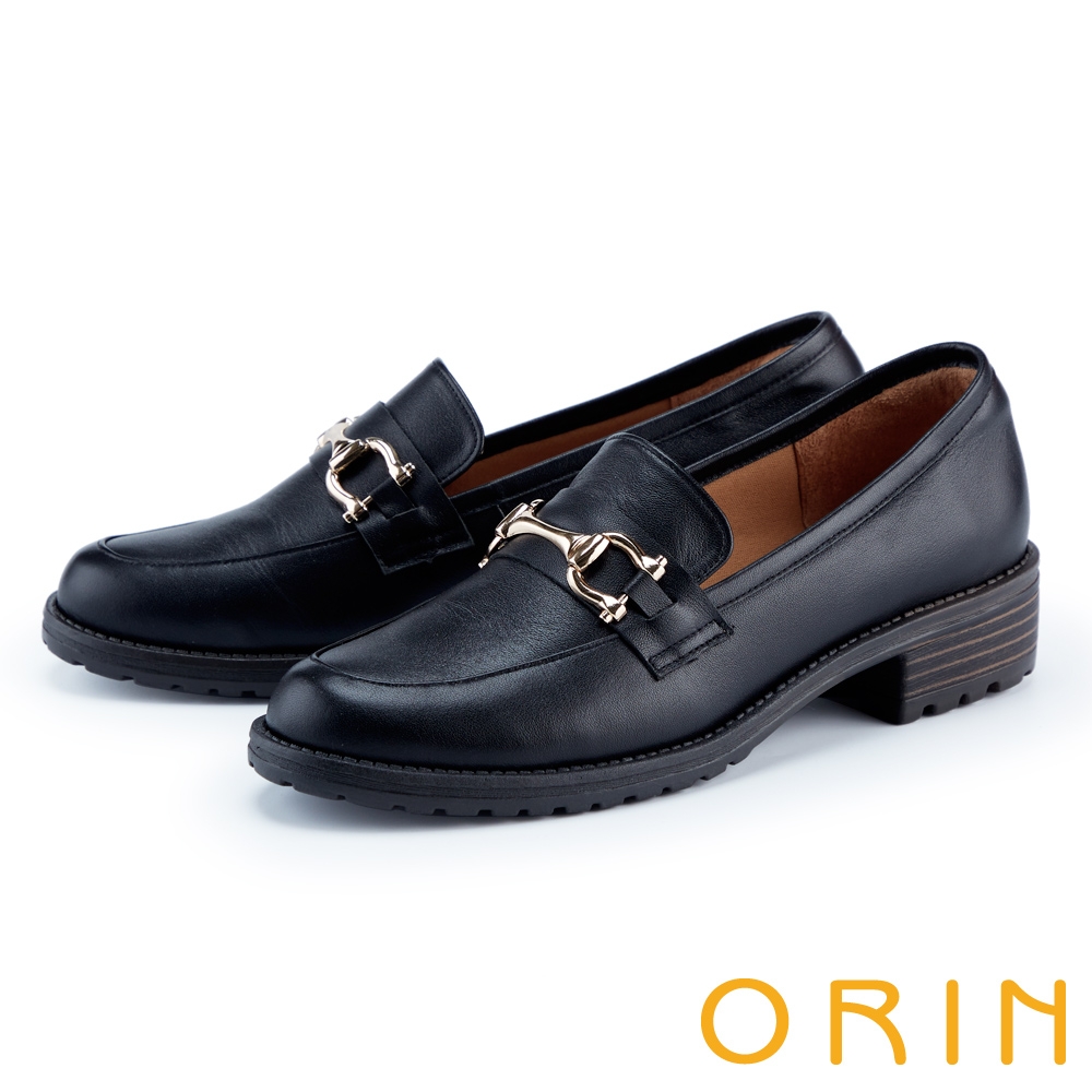 ORIN 復古馬銜釦牛皮中跟樂福鞋 黑色 | 3-6cm | Yahoo購物中心