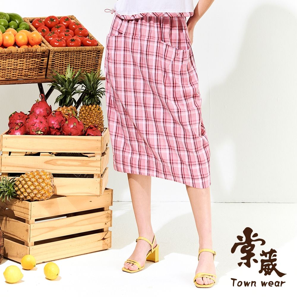 【TOWNWEAR棠葳】純棉格紋開衩中長裙(中大尺碼/女下身/女下著/棉質/口袋/腰部彈性/套裝/休閒/裙子) | 長裙 | Yahoo購物中心