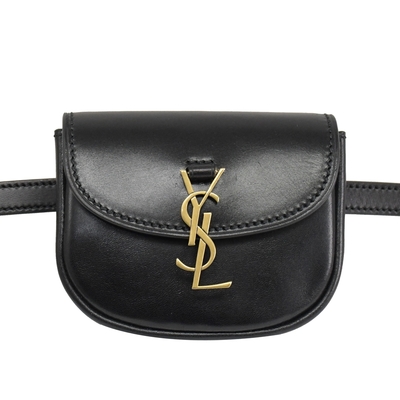 YSL Saint Laurent KAIA金屬LOGO針釦式皮帶胸口包/腰包(黑) | 歐系精品包/配件 | Yahoo購物中心