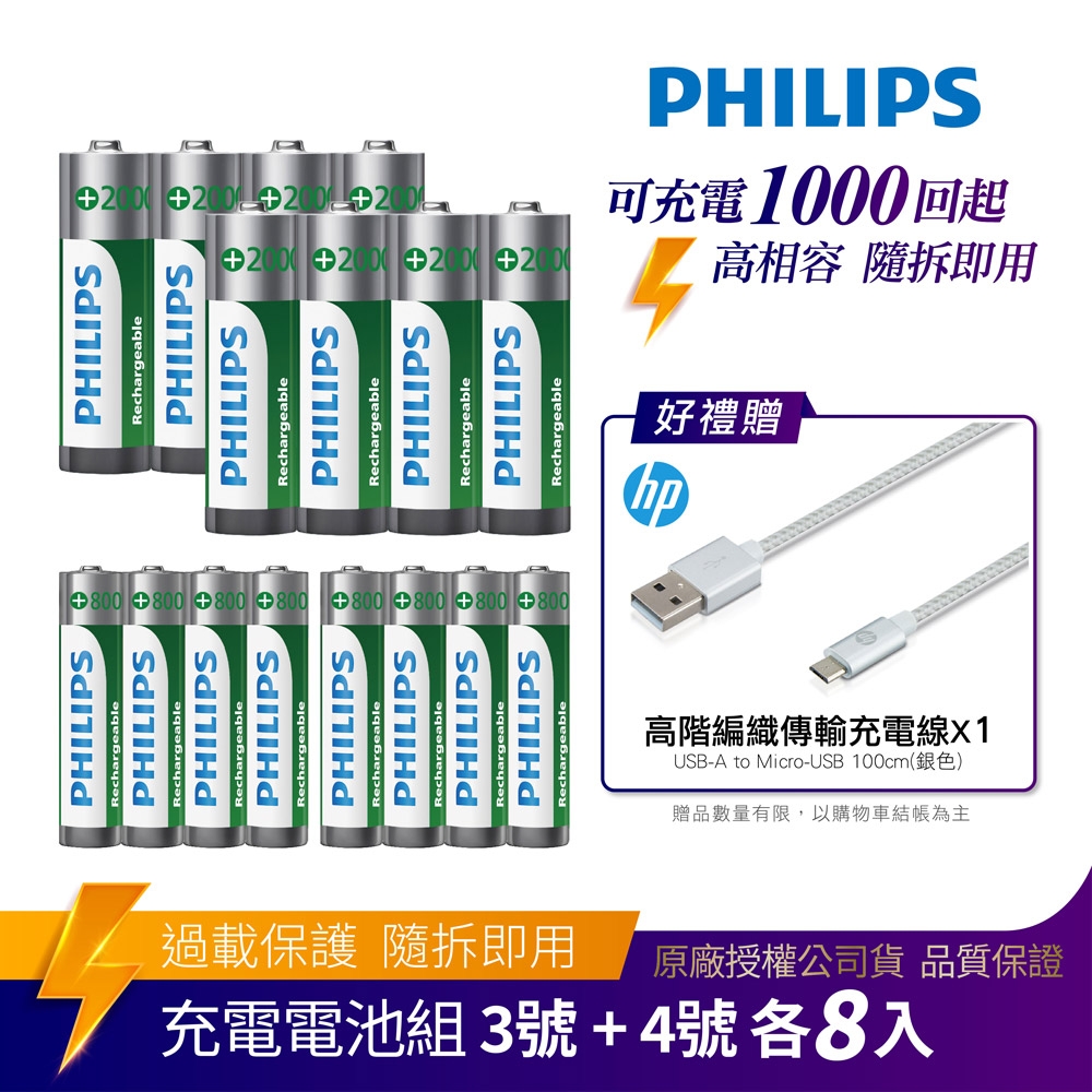 PHILIPS 鎳氫低自放充電電池3號8入 + 4號8入 | 充電電池 | Yahoo購物中心