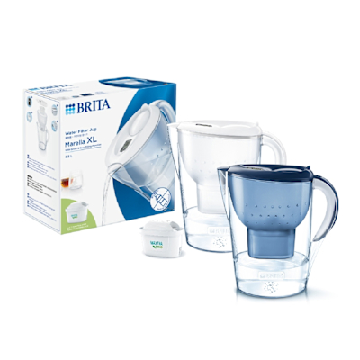 【BRITA官方】[共1壺7芯] Marella 馬利拉濾水壺3.5L(藍/白)+MxPro 全效型濾芯x1 去水垢濾芯x6 | 濾水壺/濾 ...