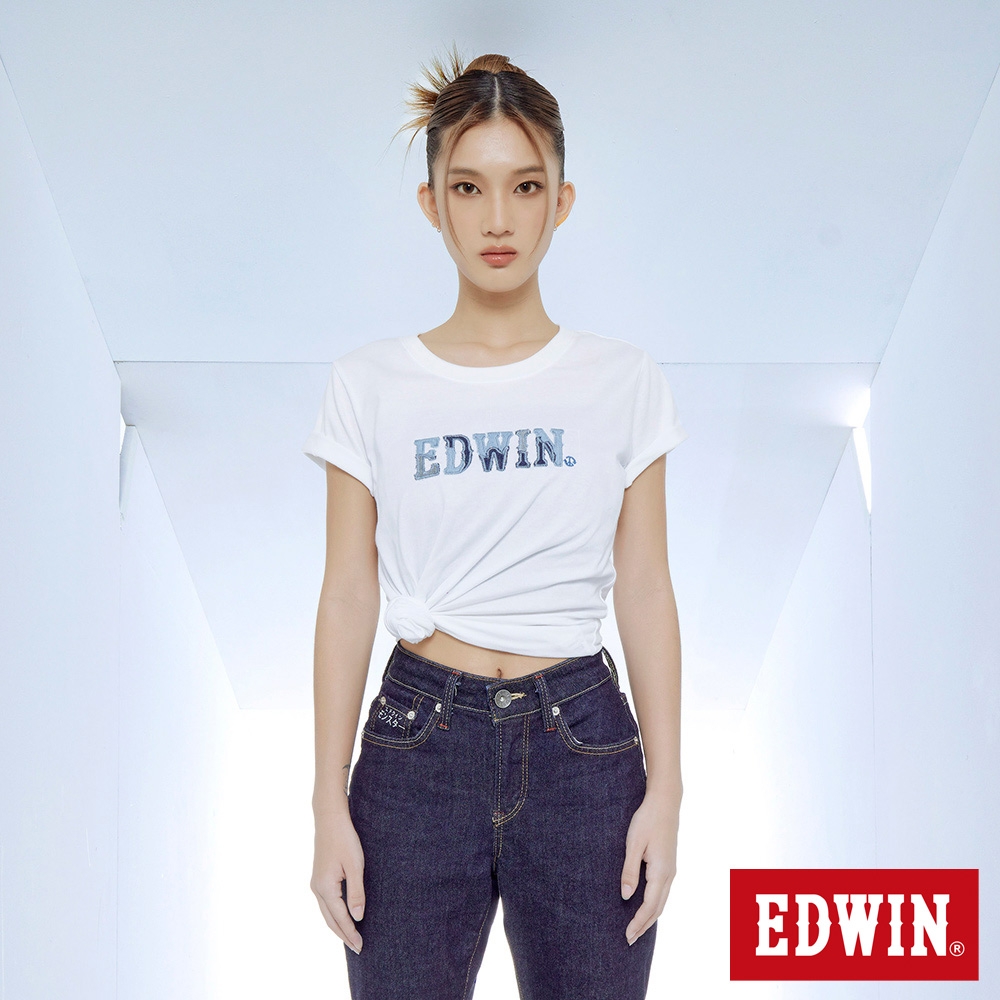 EDWIN 女裝 拼布LOGO短袖T恤-白色 | T恤 | Yahoo購物中心
