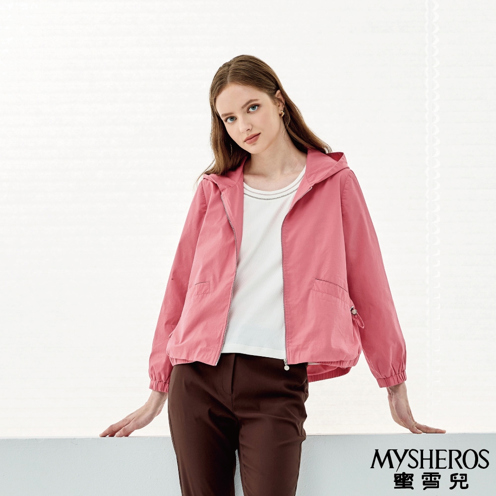 【MYSHEROS 蜜雪兒】腰間抽繩口袋下擺鬆緊連帽外套-粉 | 風衣外套 | Yahoo購物中心