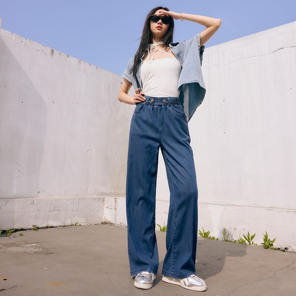 OB嚴選-天絲丹寧可調釦腰鬆緊直筒牛仔褲《BA7735-》( XL - 5L ) | 寬褲 | Yahoo購物中心