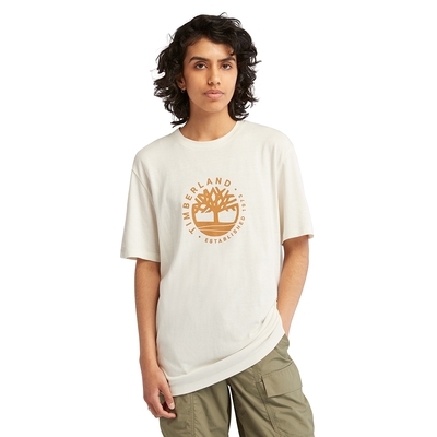 Timberland 中性復古白 TENCEL™ X REFIBRA™ 麂皮絨印花圖案短袖T恤|A6QWKCM9 | 短袖上衣 | Yahoo購物中心