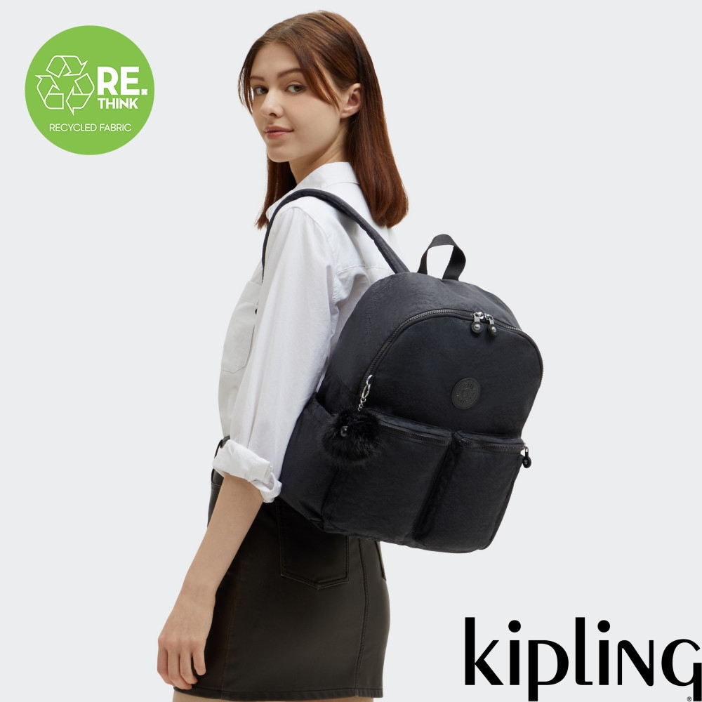 Kipling 墨黑壓印多拉鍊收納後背包-CHARNELL | 後背包 | Yahoo購物中心