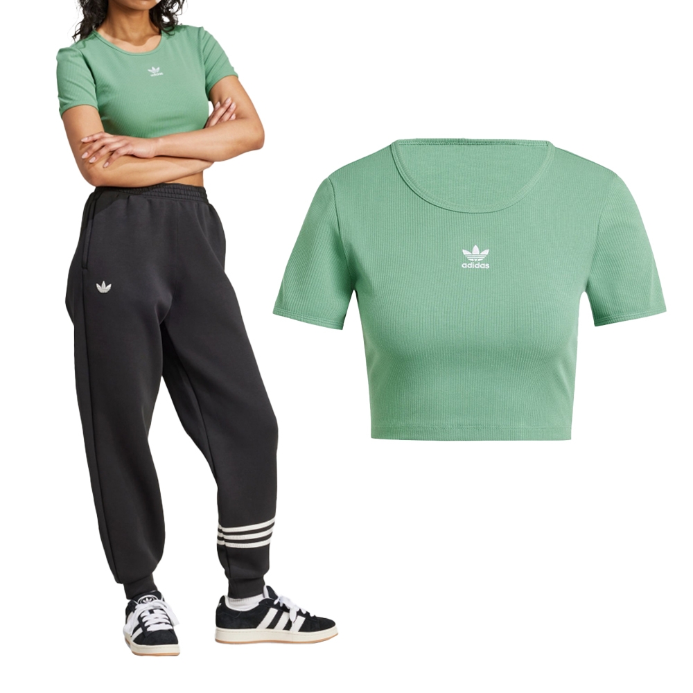 Adidas Ess Rib Tee 女款 綠色 圓領 修身 上衣 短版 短袖 IY9665 | adidas | Yahoo購物中心