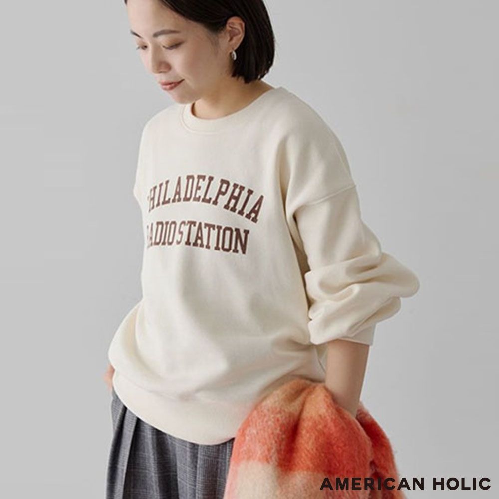 〚AMERICAN HOLIC〛學院風標誌休閒落肩上衣 | 短袖 | Yahoo購物中心