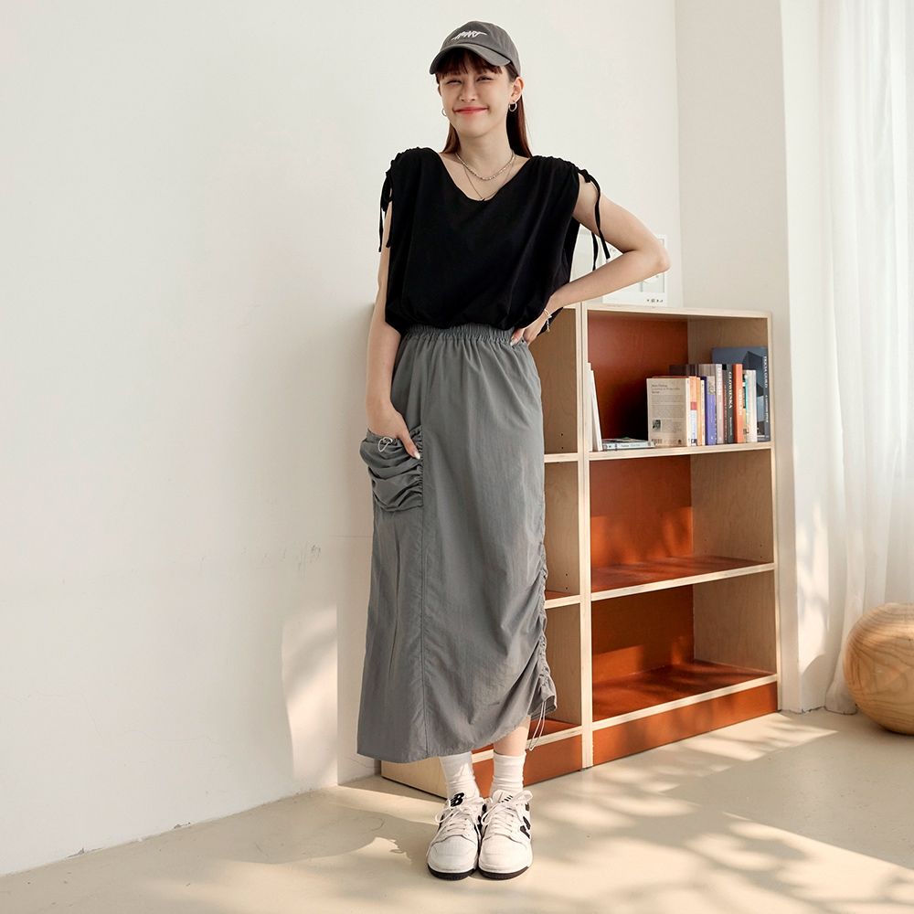 OB嚴選中大尺碼-涼感．抗UV側抽皺冰河系防曬工裝裙《CA3124》 | 其他長褲 | Yahoo購物中心