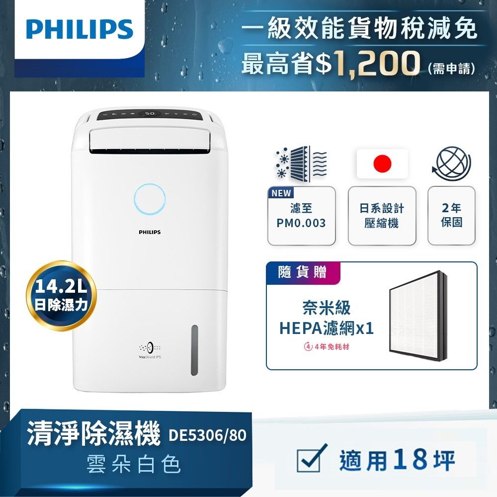PHILIPS飛利浦 14.2L抗敏清淨除濕機 DE5306 | 14.1L以上 | Yahoo購物中心