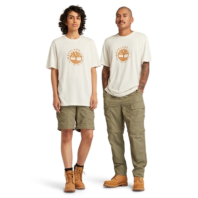 Timberland 中性復古白 TENCEL™ X REFIBRA™ 麂皮絨印花圖案短袖T恤|A6QWKCM9 | 短袖上衣 | Yahoo購物中心