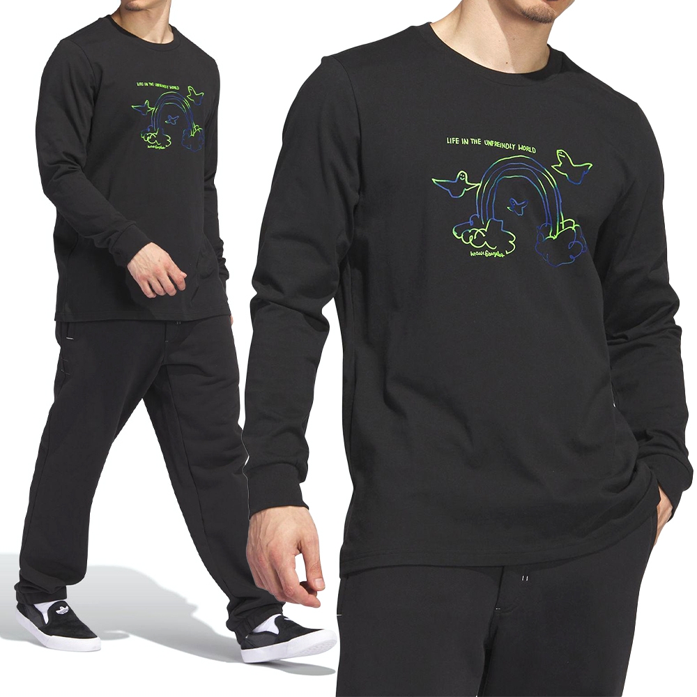 Adidas Shmoo Art LS T 男 黑色 印花 彩虹 雲朵 休閒 寬鬆 衛衣 長袖 II5958 | adidas | Yahoo購物中心