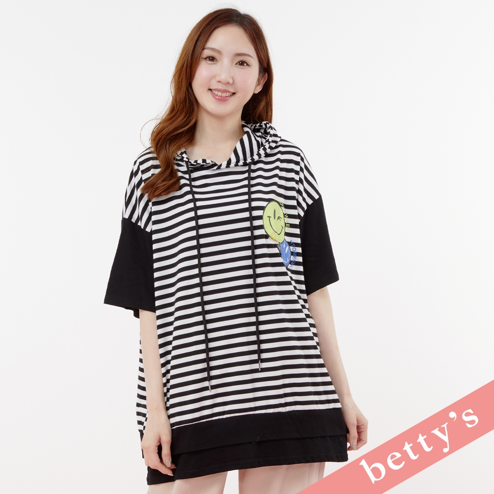 betty’s貝蒂思 招牌笑臉橫條紋連帽T-shirt(黑色) | 短袖 | Yahoo購物中心