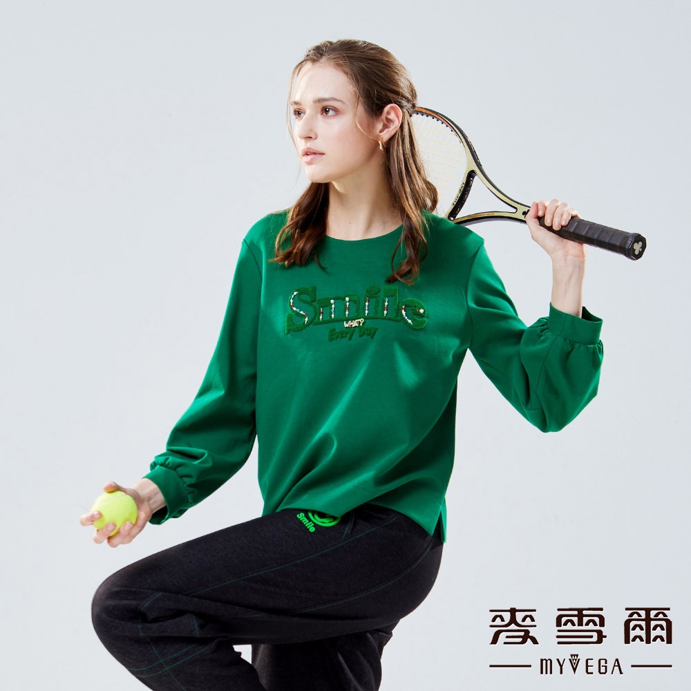 MYVEGA麥雪爾 立體字母袖口打摺造型上衣-綠 | 短袖 | Yahoo購物中心
