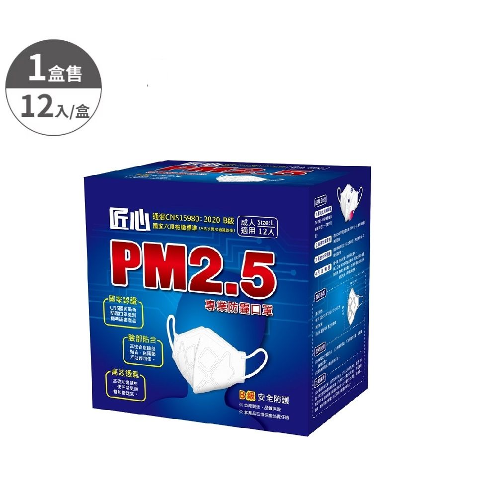 【匠心】PM2.5 新B級 防霾口罩 L尺寸(黑色)-12入/盒 | 醫療口罩 | Yahoo購物中心